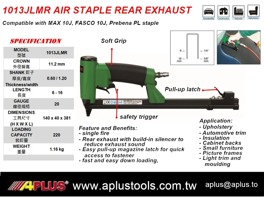 Aplus 1013jlmr,Air Staple Gun,Rear Exhaust Long Magazine Bottom Loading ...