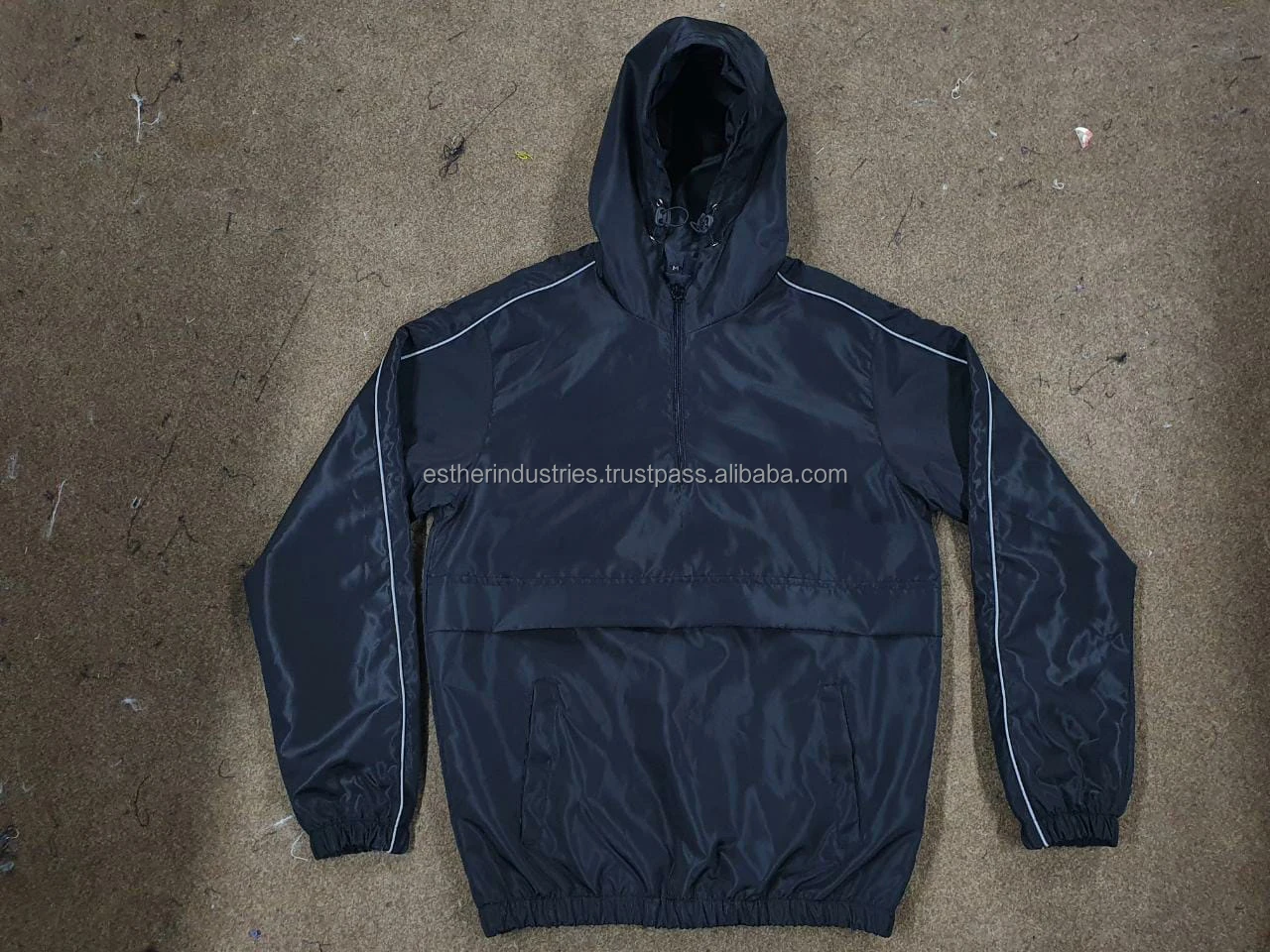 Mens Black Custom Hooded Polyester Jacket Windrunner Mens Windbreaker ...