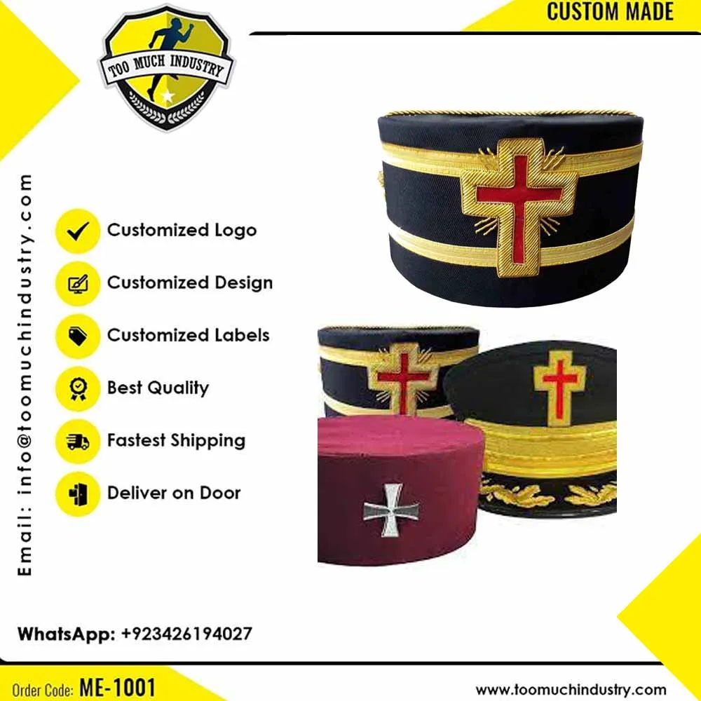 Royal Arch Masonic Triple Tau Cap Black Masonic Black Cap With Gold ...