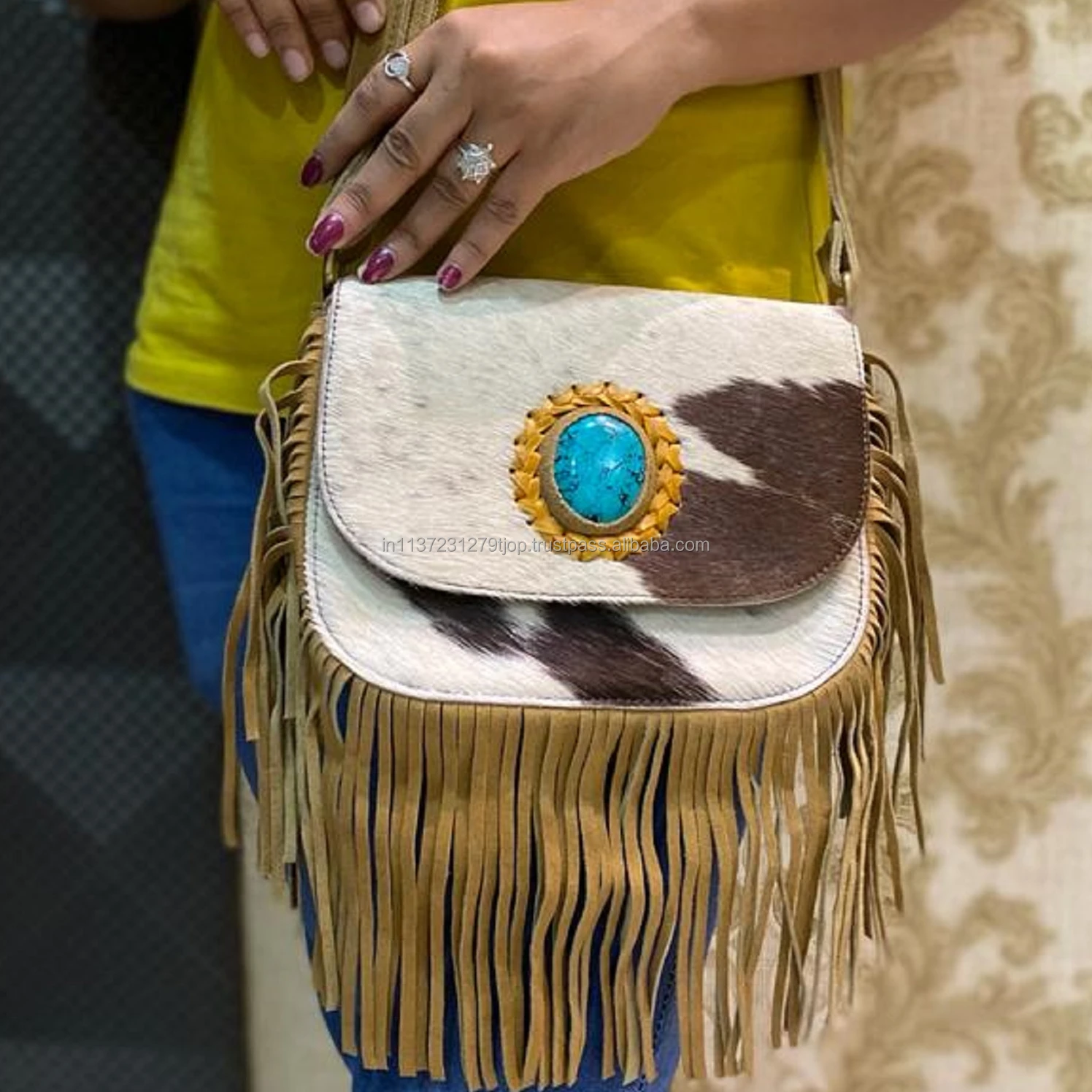 New Western Style Hair On Hide Fur Suede Leather Fringe Bag High ...