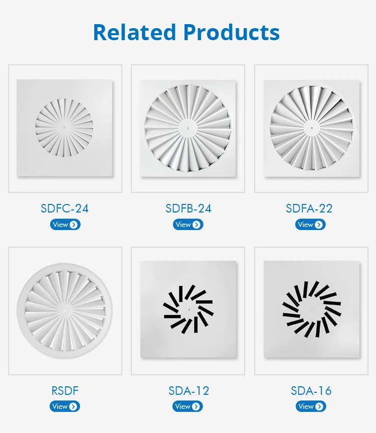 Grandaire Ventilation Square Ceiling Swirl Radial Flow Air Diffusers With 22 Fixed Blades In ...