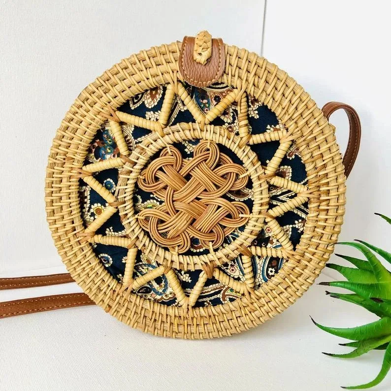 Competitive Price Round Woven Rattan Straw Handbag Women Beach Bag ...
