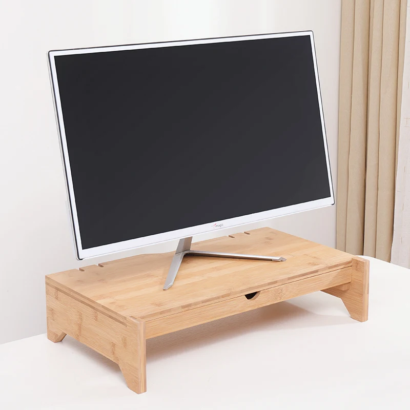 Bamboo Monitor Riser Stand with Drawer Storage - Organize Desktop