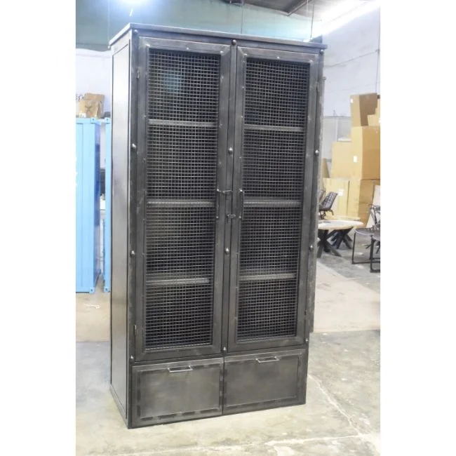 Industrial Antique Metal Iron Wardrobe Cabinet for Home