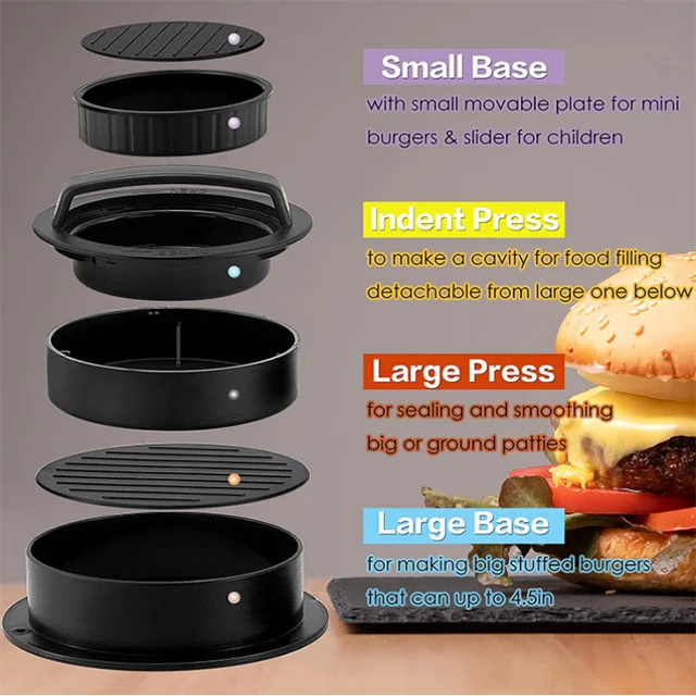 Plastic Burger Press - 3-in-1 Patties Maker with 60 Papers