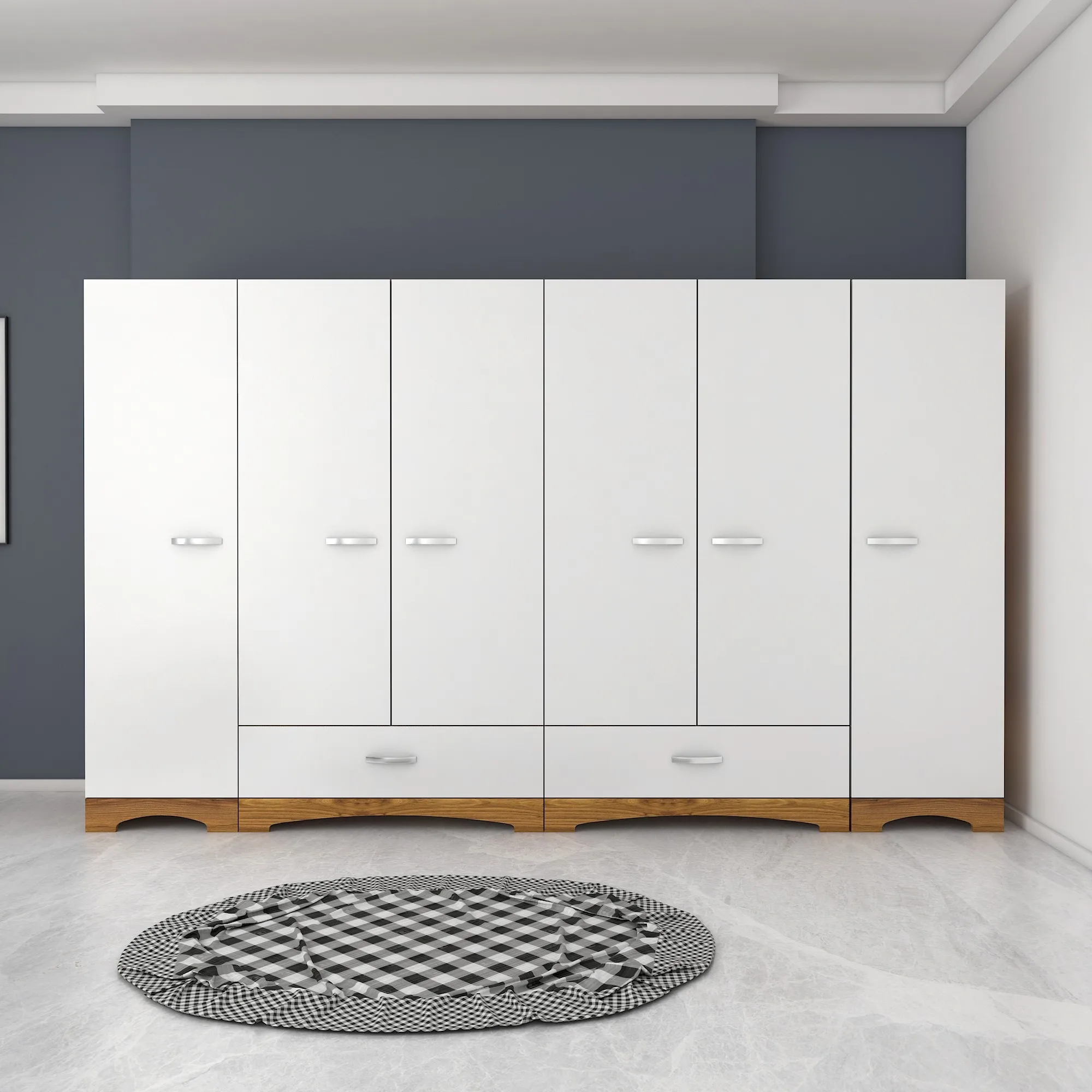 Rani F4 M25 Wardrobe With 6 Doors 2 Drawers White M-walnut Color Super ...