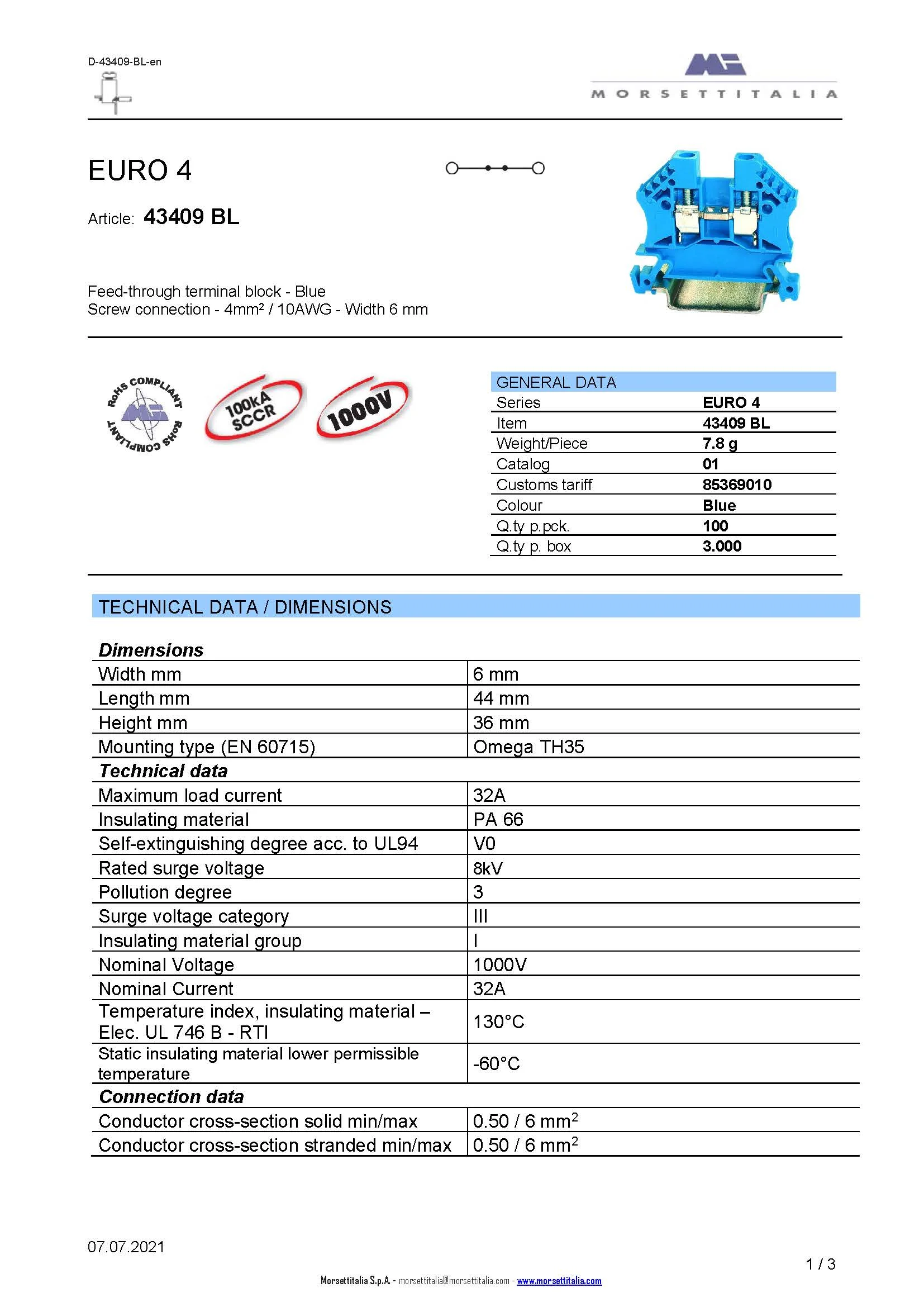 Premium Quality Euro 4 Terminal Block 4 Sqmm - Made In Italy ...