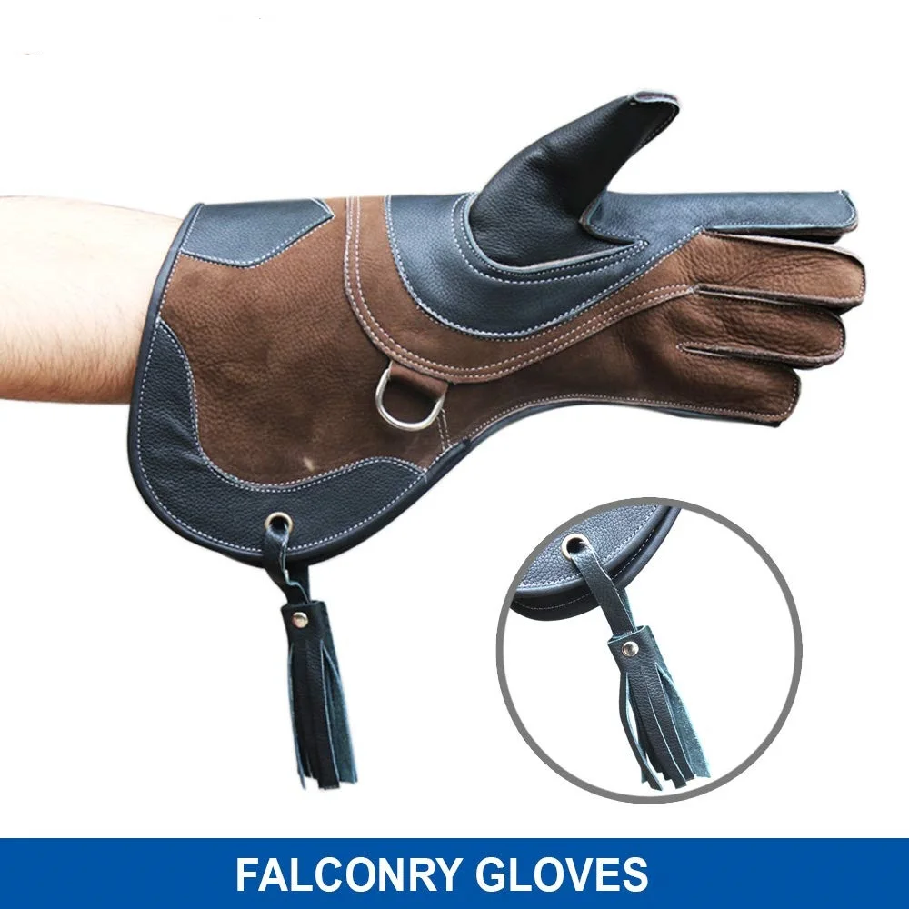 Custom Designed Nubuck Leather Falconry Gloves - Black Cow-hide