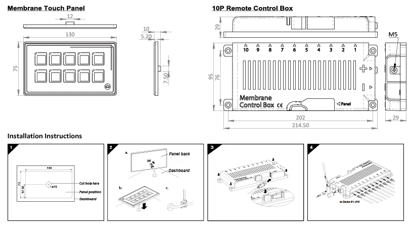 10 Gang 12V Touch Switch Panel with APP Control & Customizable OEM