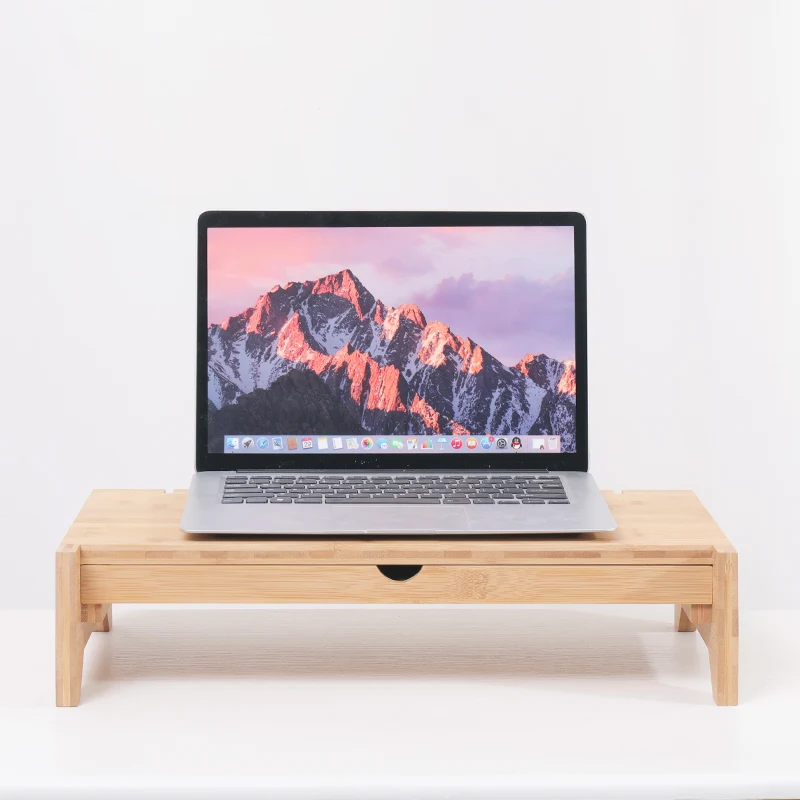 Bamboo Monitor Riser Stand with Drawer Storage - Organize Desktop