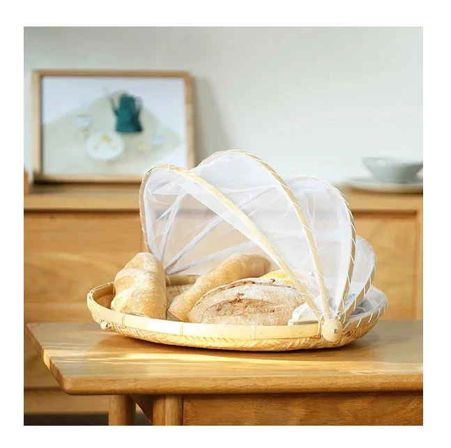 Bamboo Tray With Net Cover - Dish Cover In Round/rectangle Shape ...