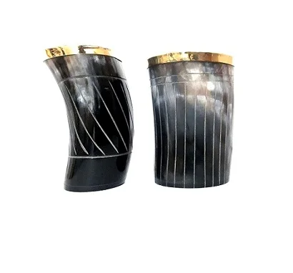 Best Selling Horn Cup Brass Dressed Set Of 2 Buffalo Horn Cup Shot ...