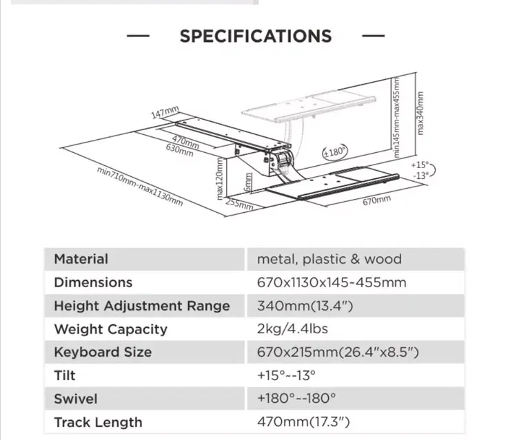 Airlift Negative Tilt & Swivel under-Desk Keyboard Tray
