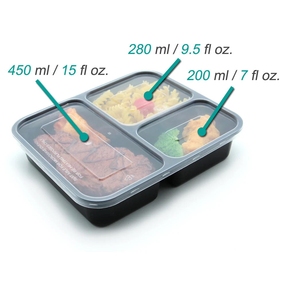 3 Sectional Stackable Plastic Takeout Takeaway Food Containers Low Moq ...