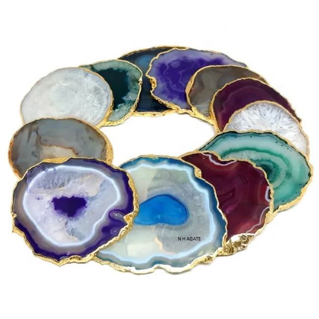 Best Quality Crystal Agate Small Size Coaster Slices With Gold Edge ...