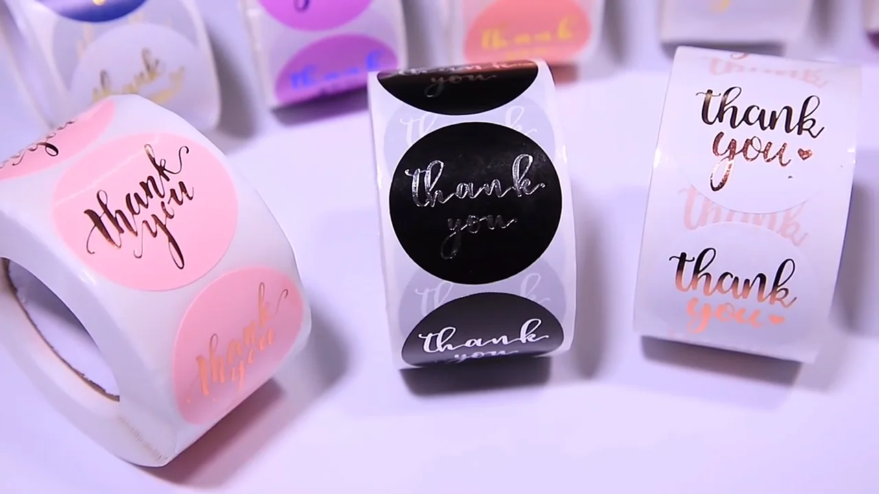 Custom Self Adhesive Sticker Rolls Pink Thank You Stickers Thank You ...