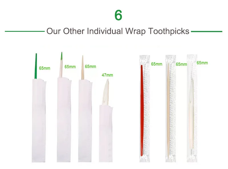 Natural Individually Paper Wrapped Flavored Colored Mint Bamboo Toothpick