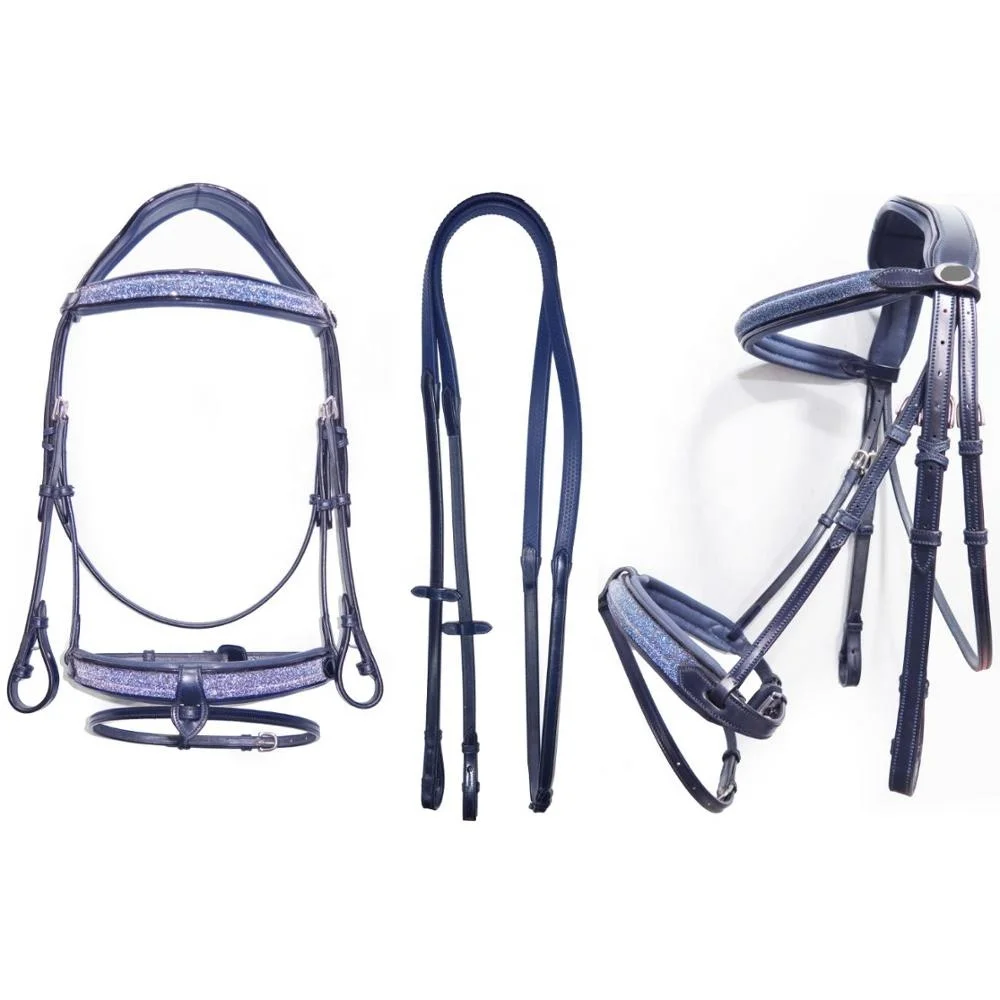 High Customized Navy Sparkle Flash Bridle Anatomic Western Style Horse ...