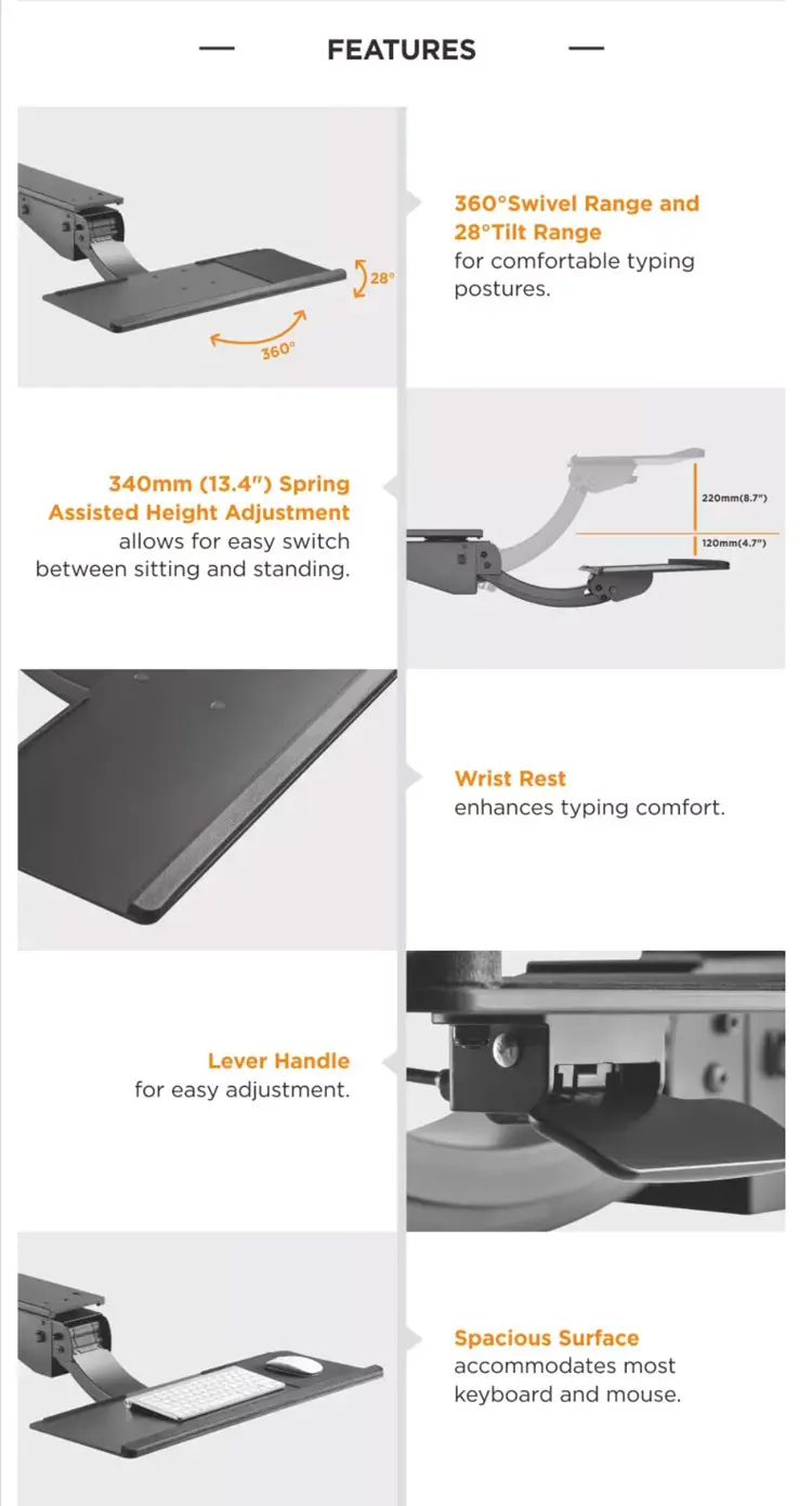 Airlift Negative Tilt & Swivel under-Desk Keyboard Tray