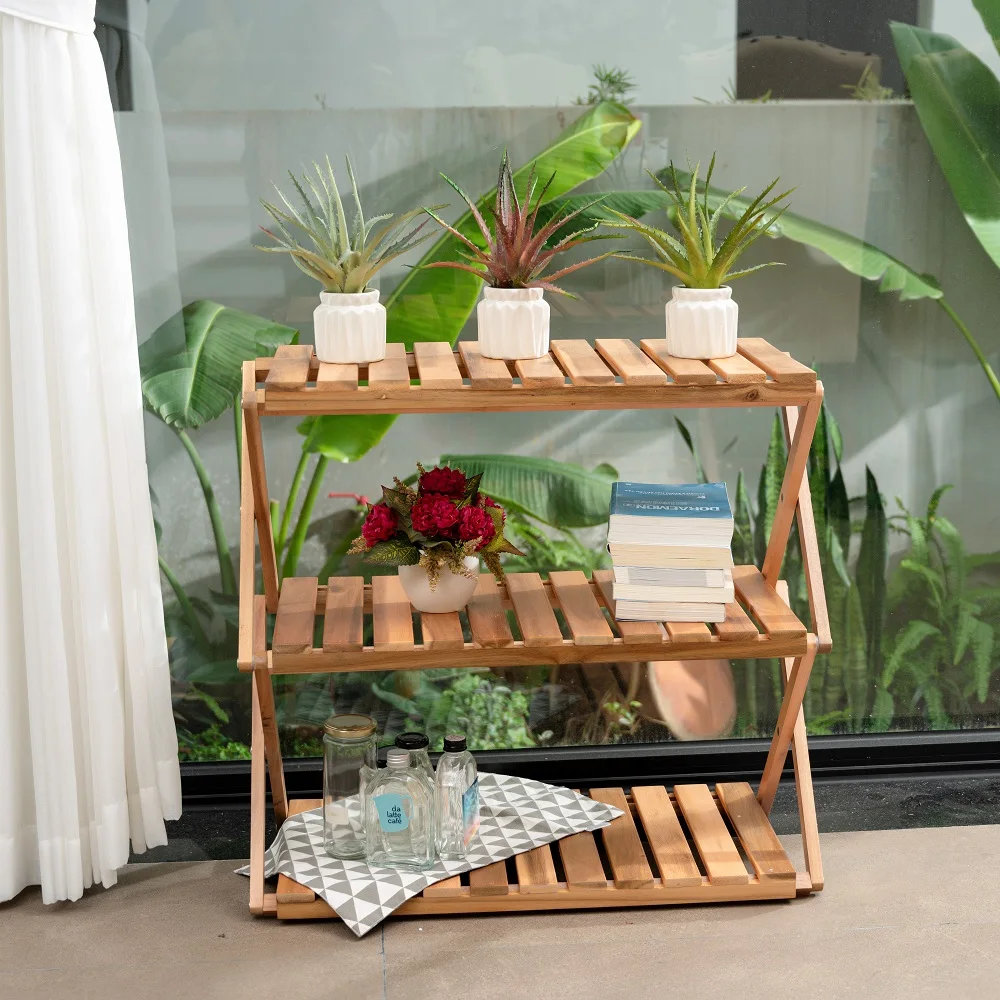 Benk Rustic Foldable Acacia Wood Rack,Indoor & Outdoor Wood Rack,Cheap ...