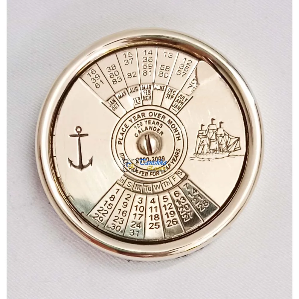Nautical Vintage Brass 100 Year Perpetual Calendar Compass